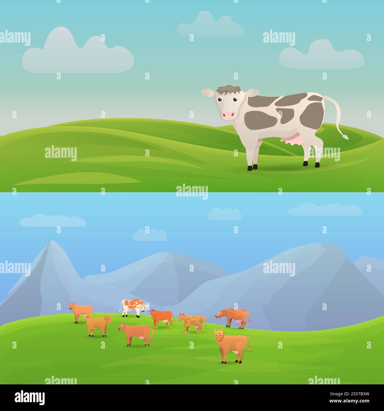 Cow animal banner set. Cartoon illustration of cow animal vector banner ...