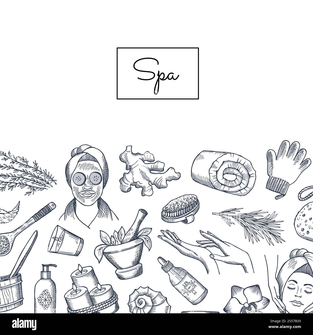 Vector banner and poster hand drawn spa elements background with place for text illustration ...