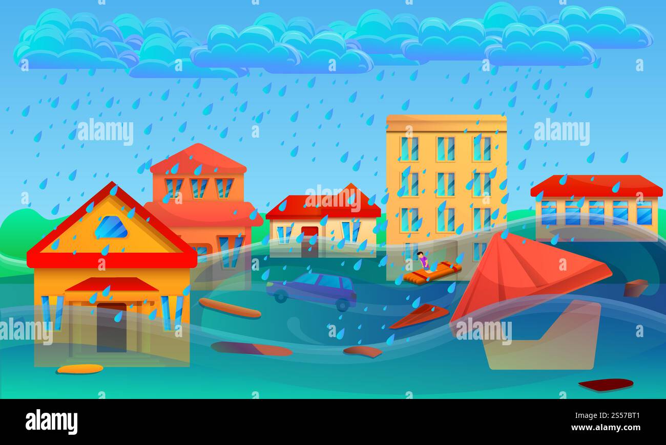 Flood cataclysm concept banner. Cartoon illustration of flood cataclysm ...