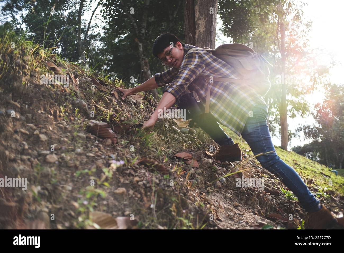 Adventure man hiking with backpack, Travel Lifestyle success concept ...