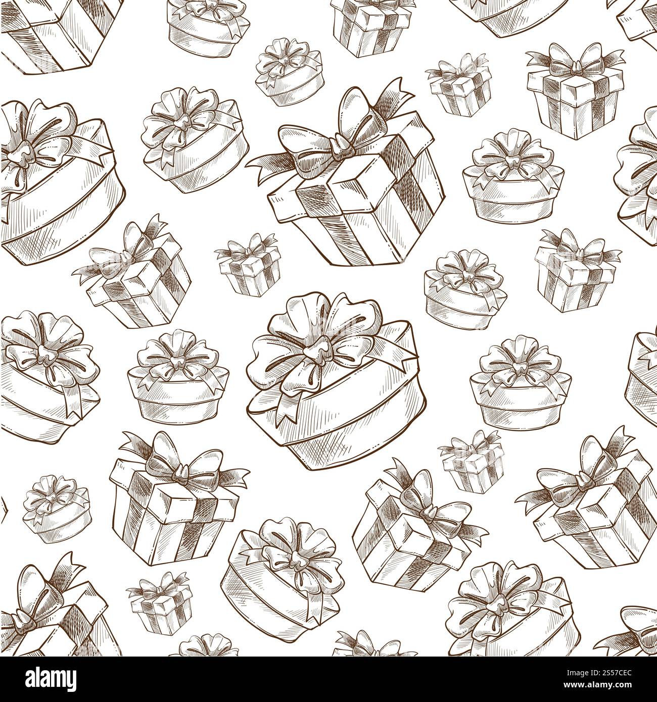 Presents and gifts decorated with bows made of ribbon, seamless pattern ...