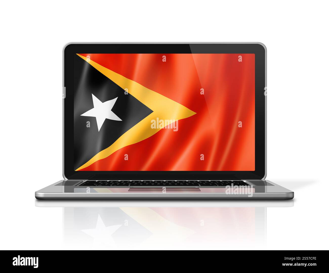 East Timor flag on laptop screen isolated on white. 3D illustration ...