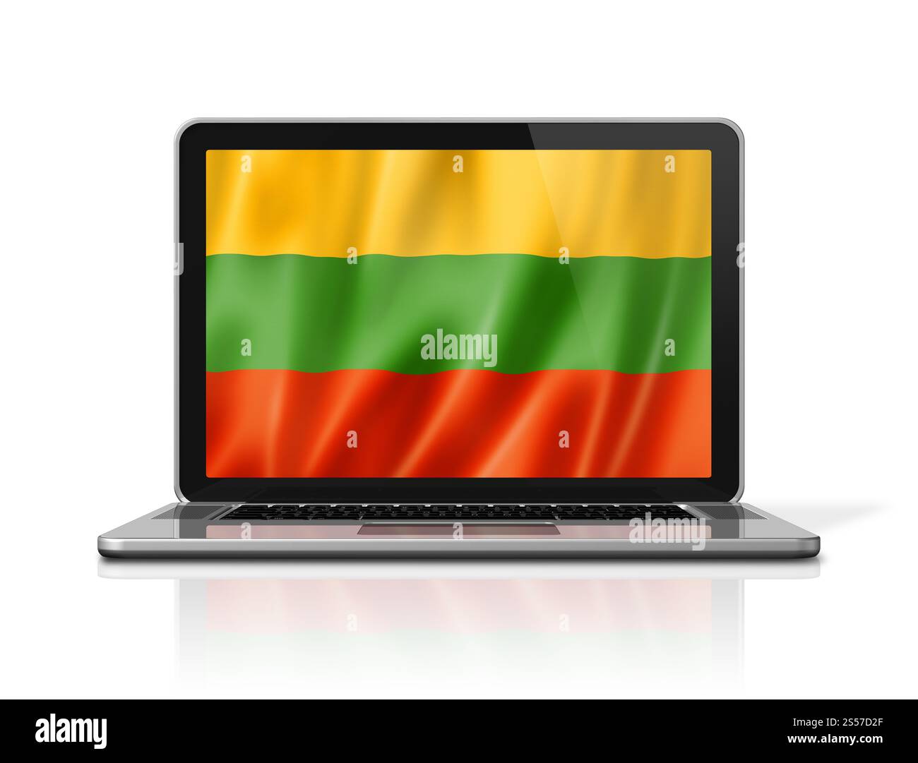 Lithuania flag on laptop screen isolated on white. 3D illustration ...