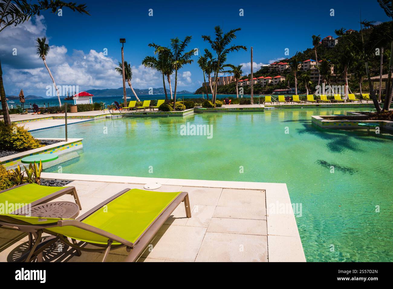 St. Thomas, USVI USA - March 17, 2018: Resort pool at the ...