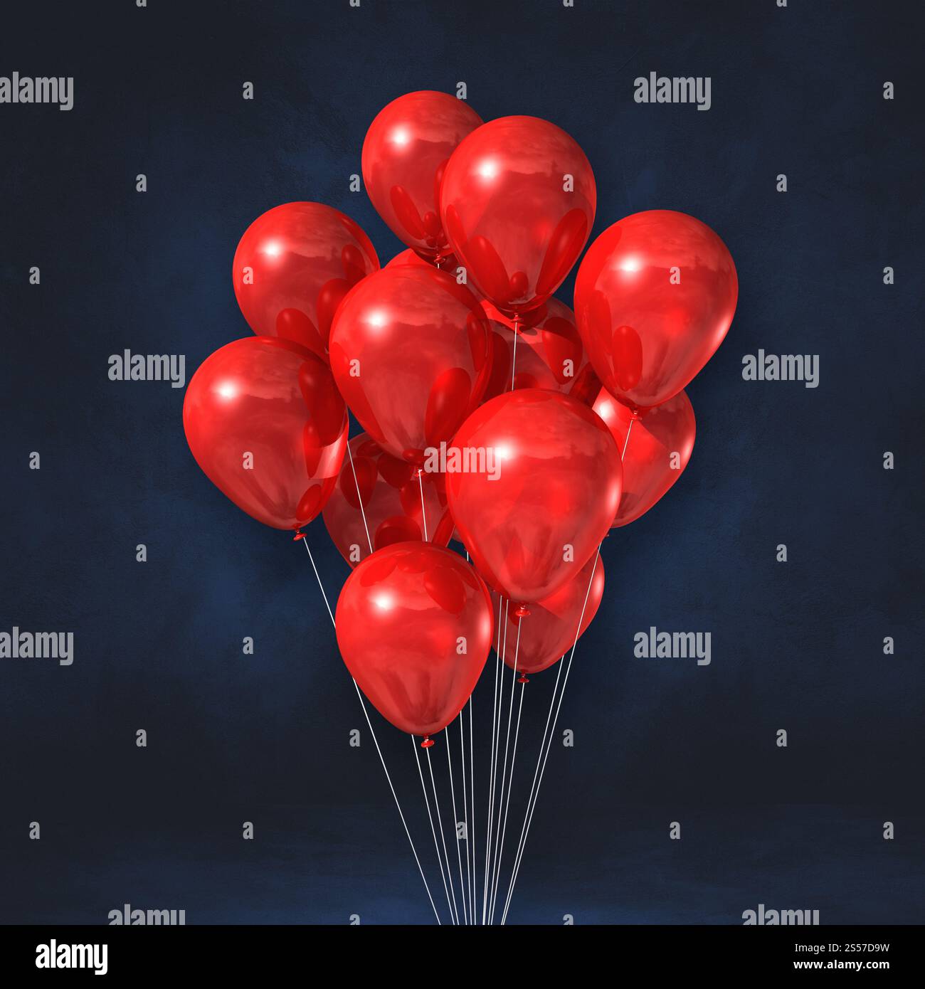 Red balloons bunch on a black wall background. 3D illustration render ...