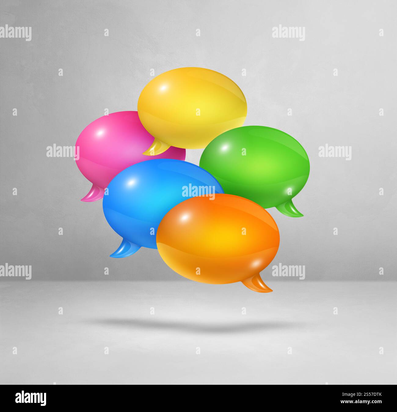 3D multicolor speech bubbles isolated on white square background ...
