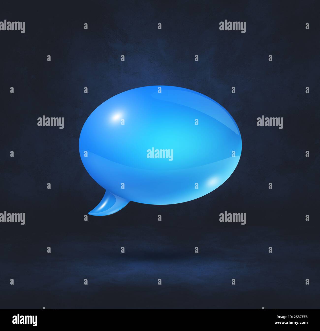3D blue speech bubble isolated on black square background. Blue speech ...