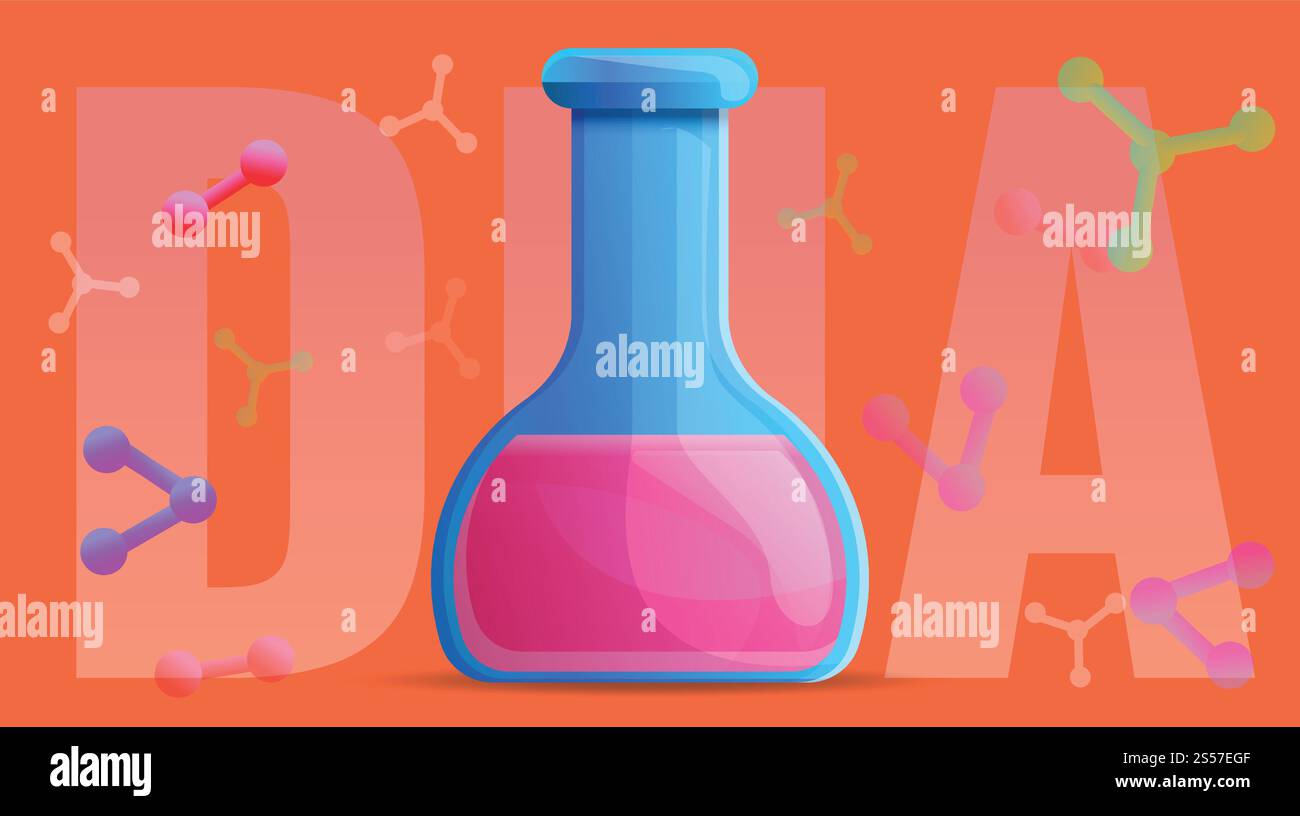 Pink biology flask concept banner. Cartoon illustration of pink biology ...