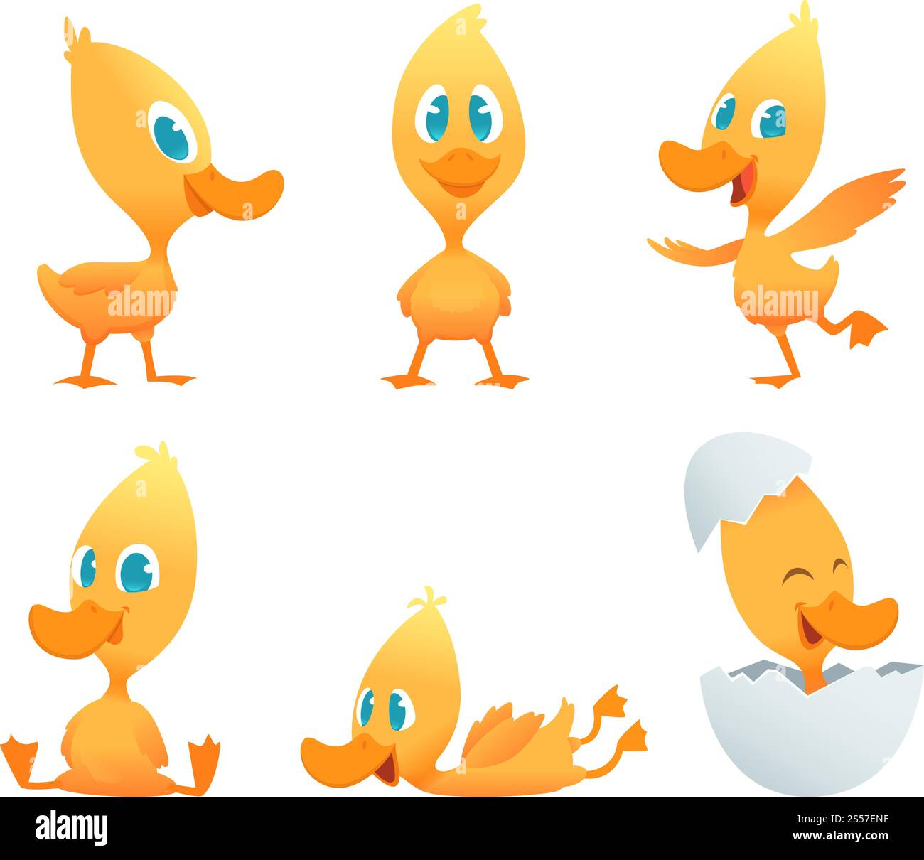Cartoon duck. Various action poses of funny duck. Vector clipart ...