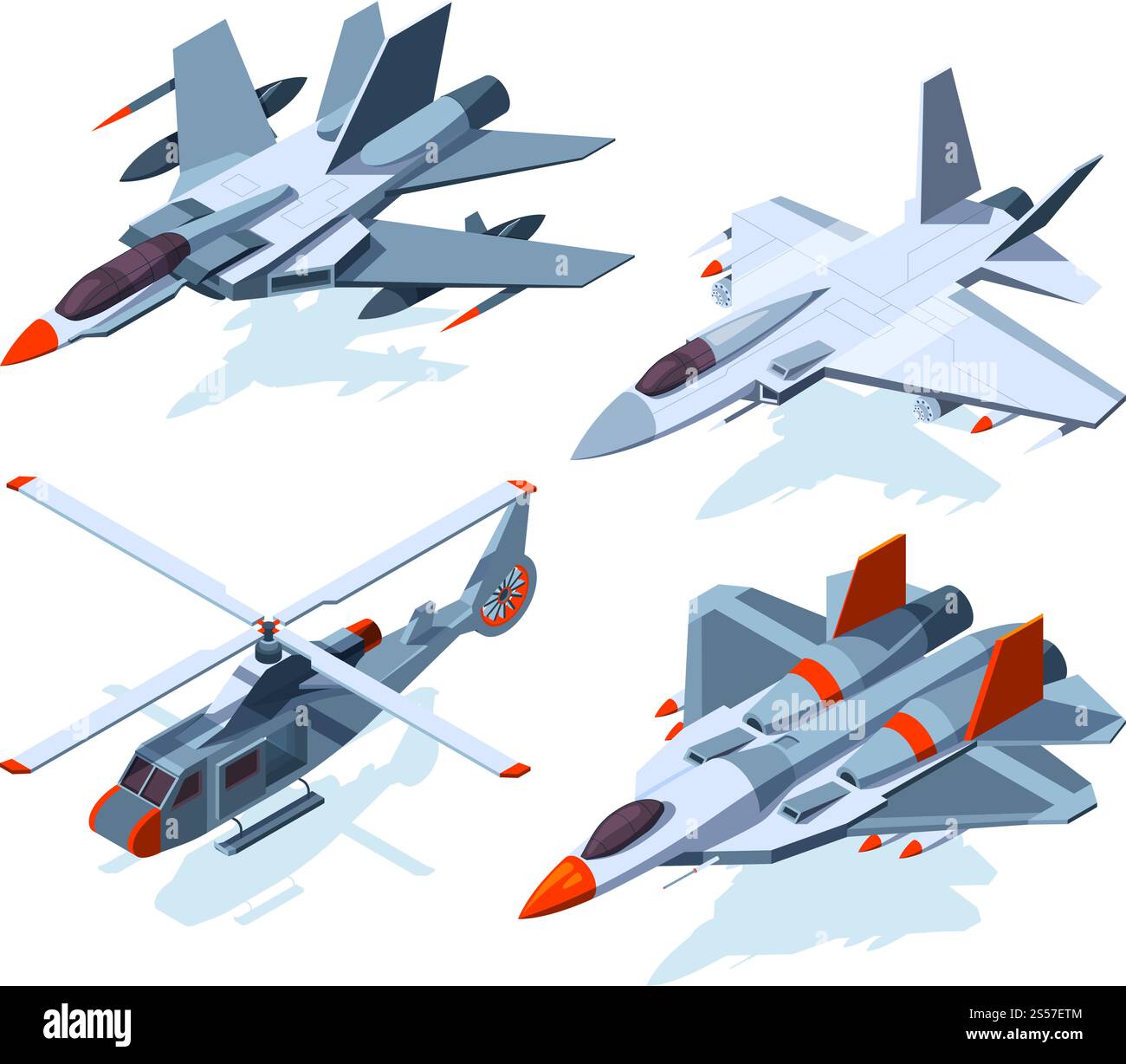 Military aircrafts isometric. 3D airplanes isolate on white. Aircraft ...