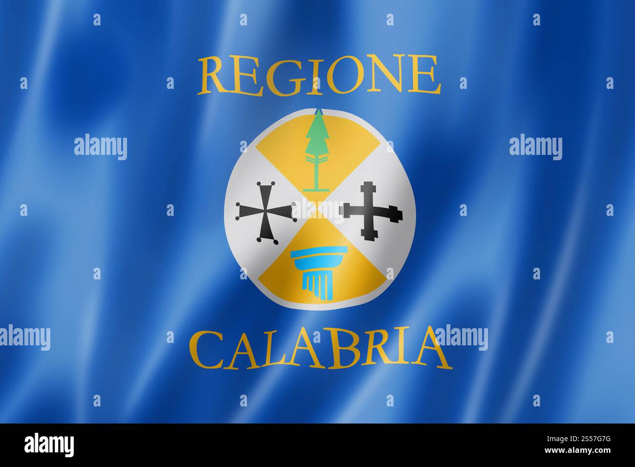 Calabria region flag, Italy waving banner collection. 3D illustration ...
