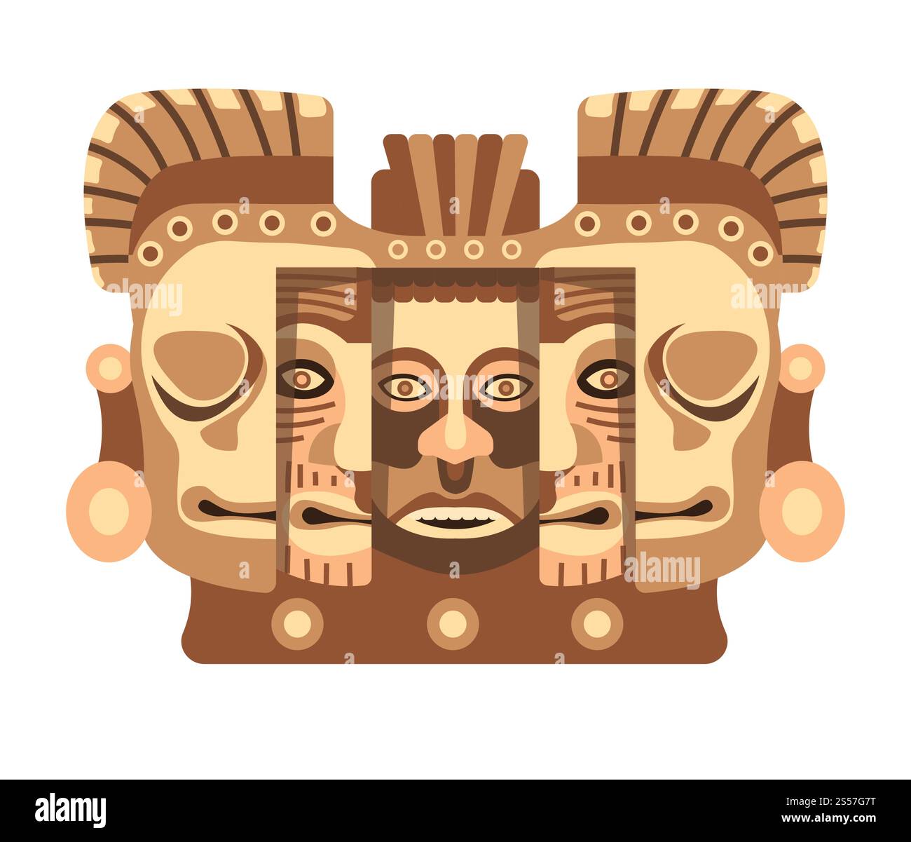 Totemic wooden sculpture of Mayan culture with faces of aborigines. Old ...