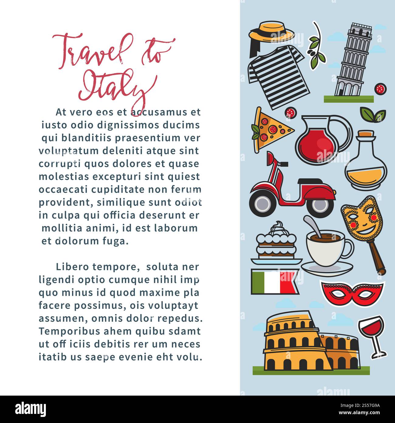 Travel to Italy informative travel agency promo poster with country ...