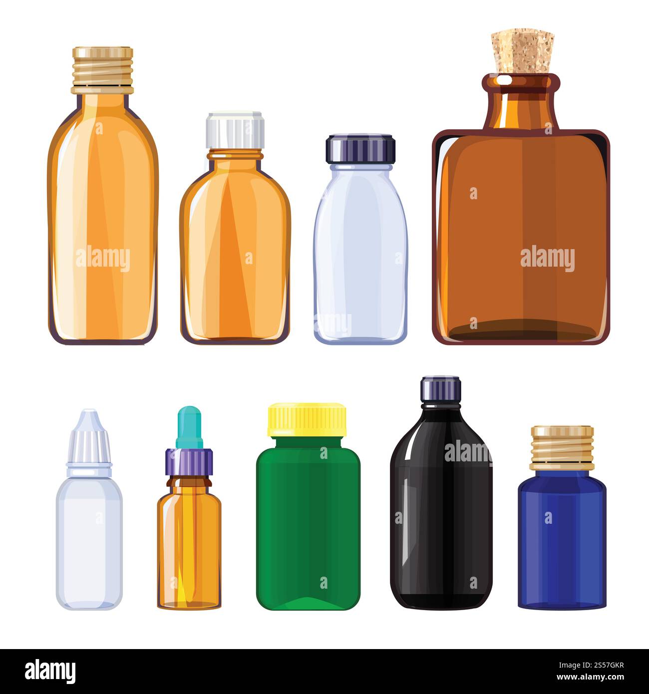 Bottles for drugs and pills. Medical bottles for liquid drugs. Vector ...