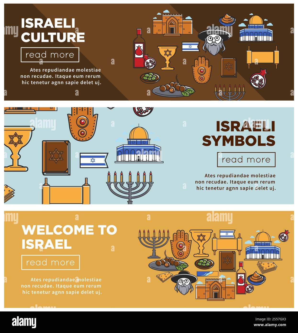 Israeli culture and symbols Internet web pages set. Architectural ...