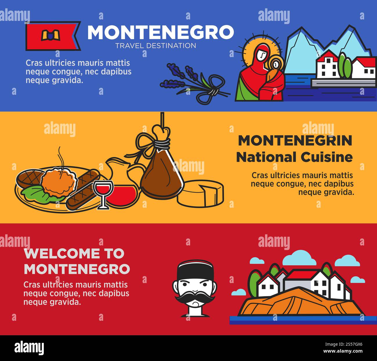 Welcome to Montenegro posters with delicious national cuisine and ...