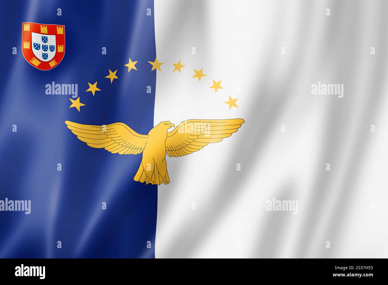 Azores archipelago flag, Portugal waving banner collection. 3D ...