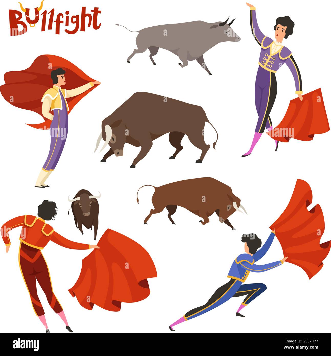 Bullfighting characters. Vector illustration of spanish corrida peoples ...
