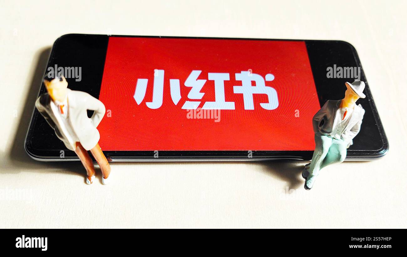A Little Red Book LOGO is displayed on a smartphone in Shanghai, China ...