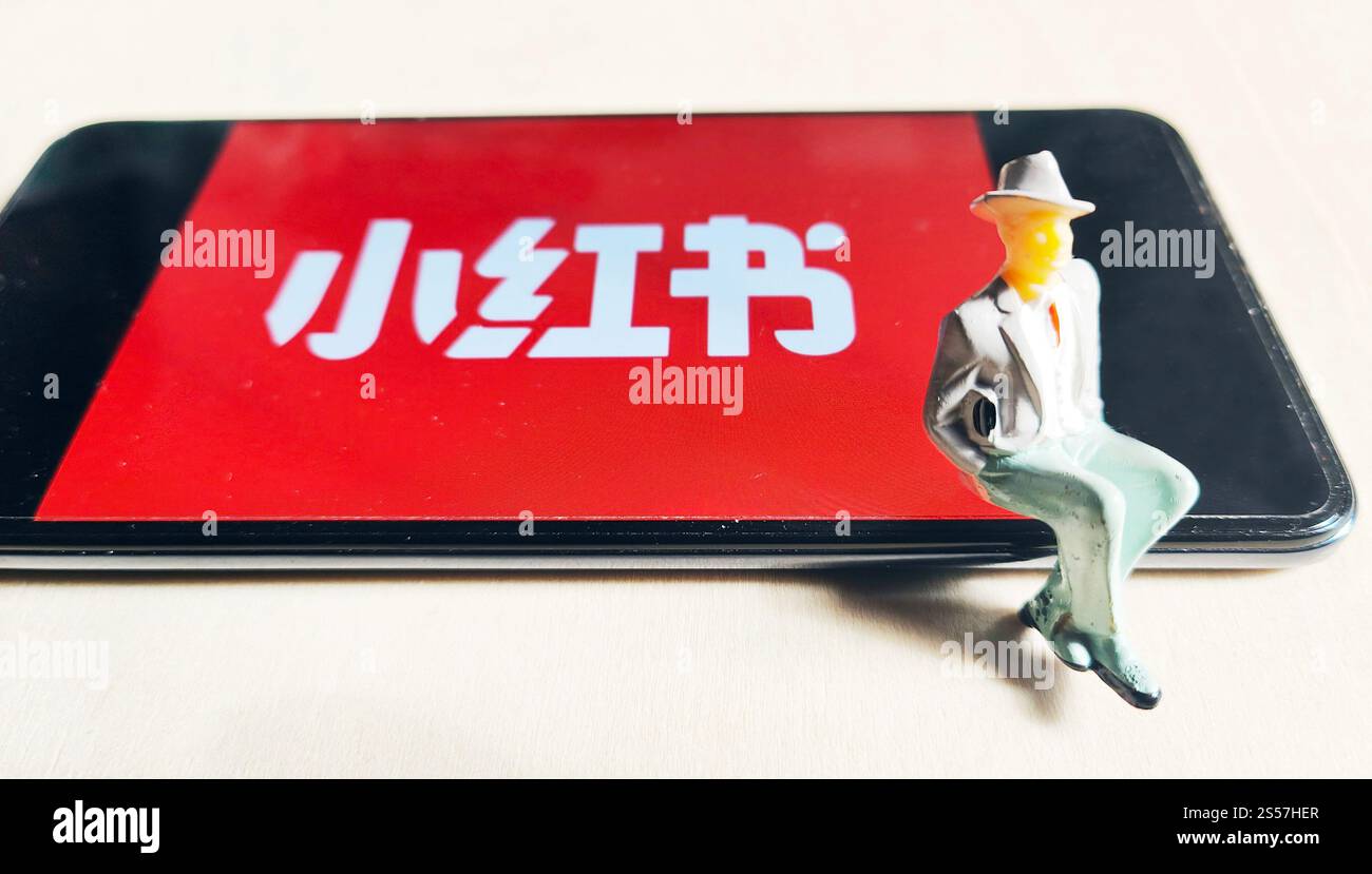 A Little Red Book LOGO is displayed on a smartphone in Shanghai, China ...
