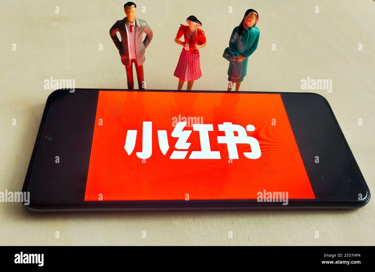 A Little Red Book LOGO is displayed on a smartphone in Shanghai, China ...