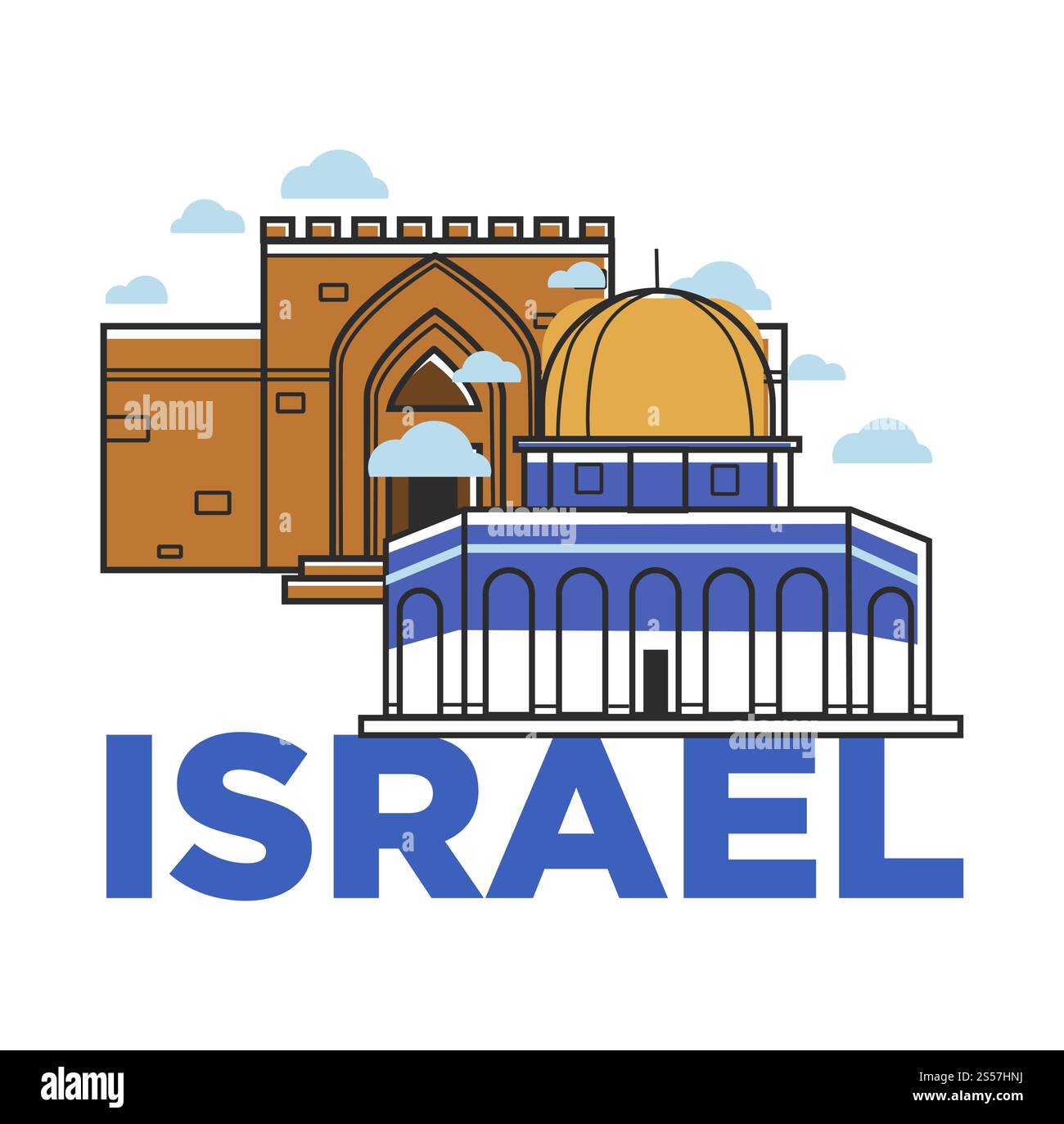 Israel promotional poster with ancient and modern architectural sights ...