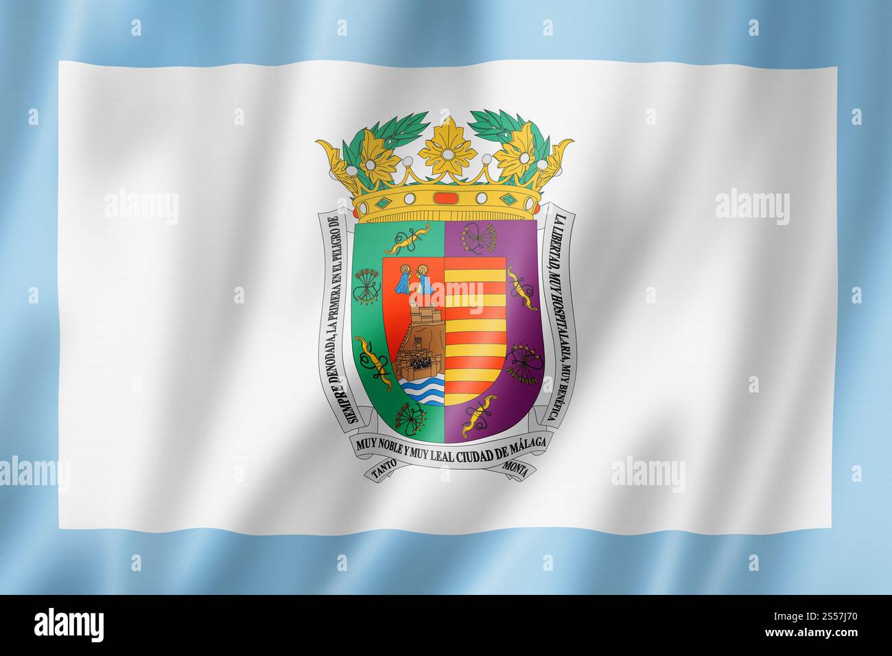 Malaga province flag, Spain waving banner collection. 3D illustration ...