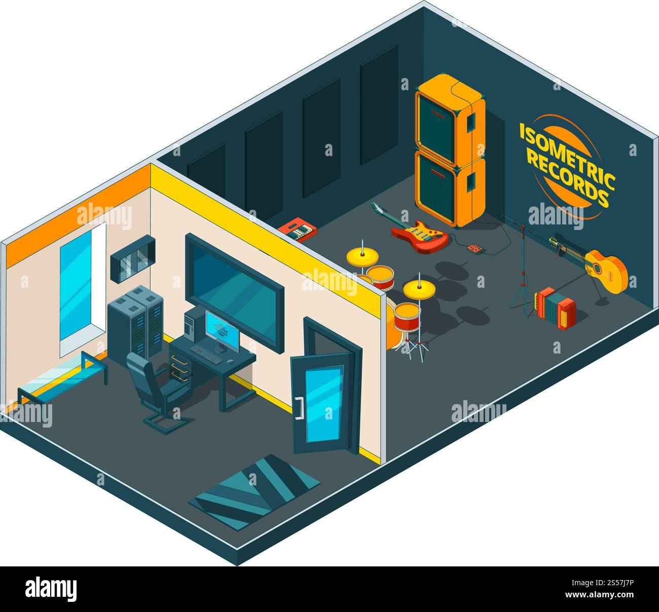 Recording studio interior. 3d isometric pictures of musical studio with ...