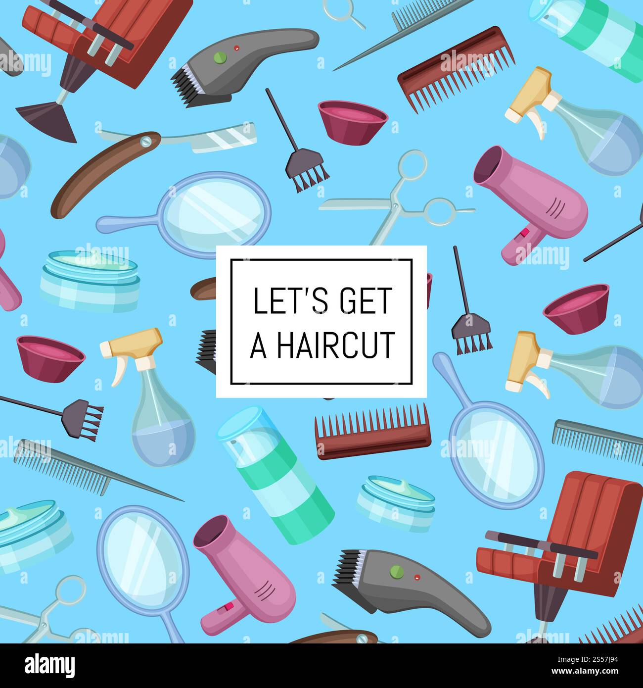 Vector hairdresser or barber cartoon elements background with place for text illustration ...