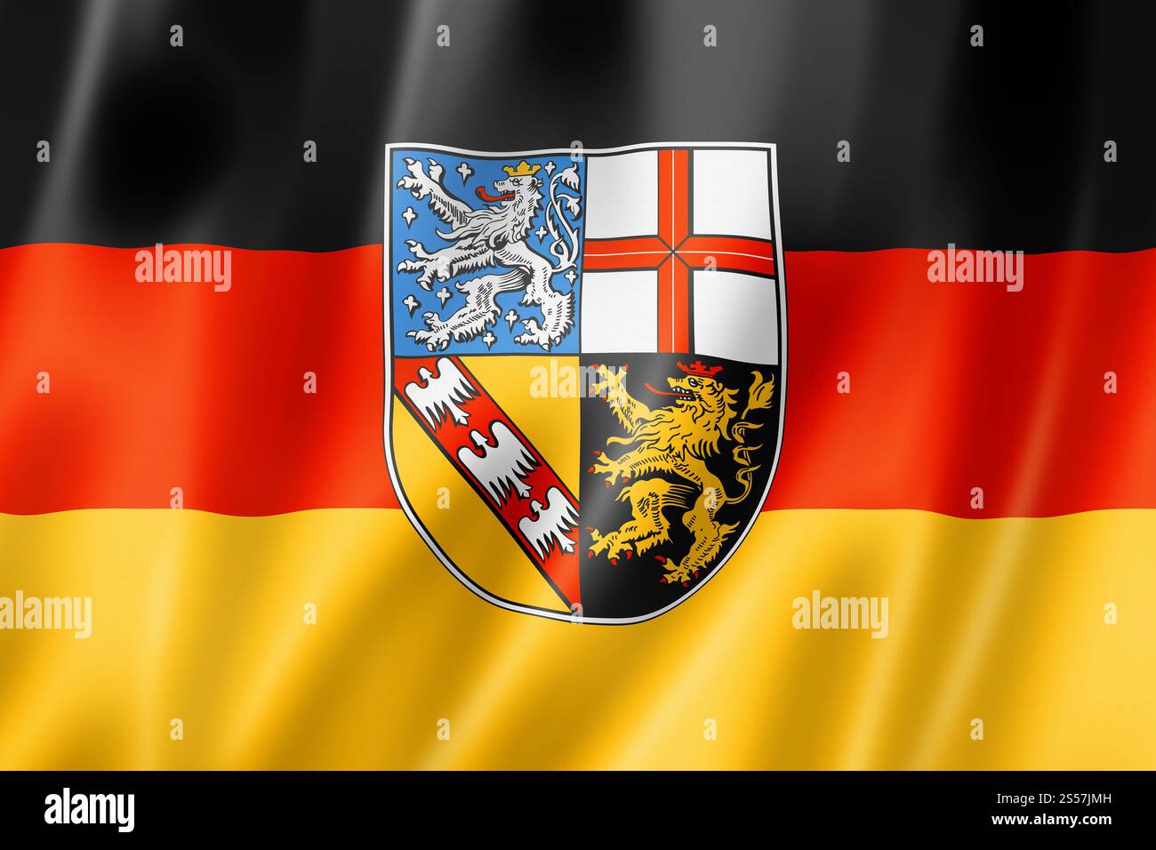 Saarland state flag, Germany waving banner collection. 3D illustration ...