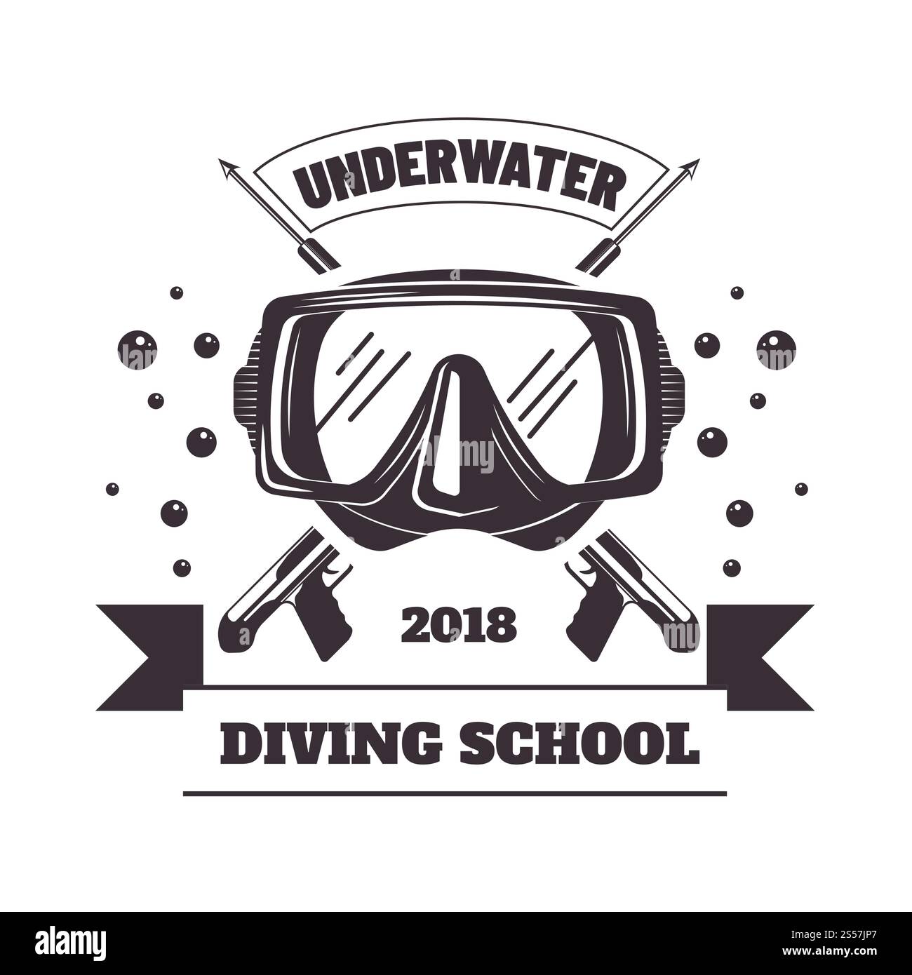 Underwater diving school 2018 logotype with mask and special weapon for ...