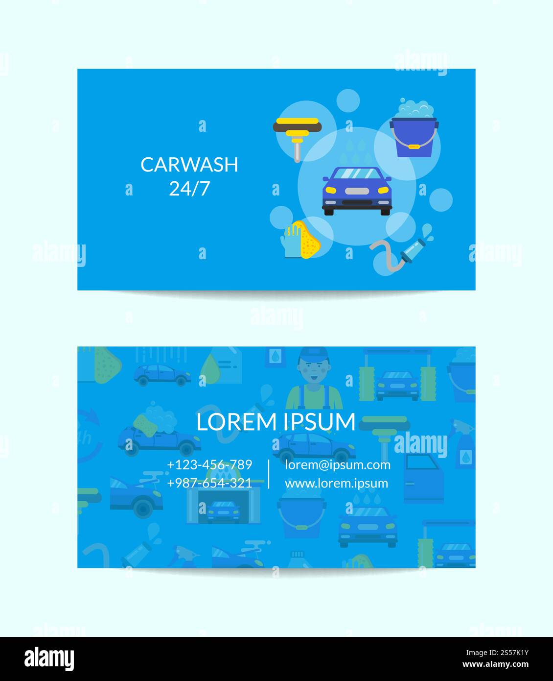 Vector business card template for car washing service with flat icons ...