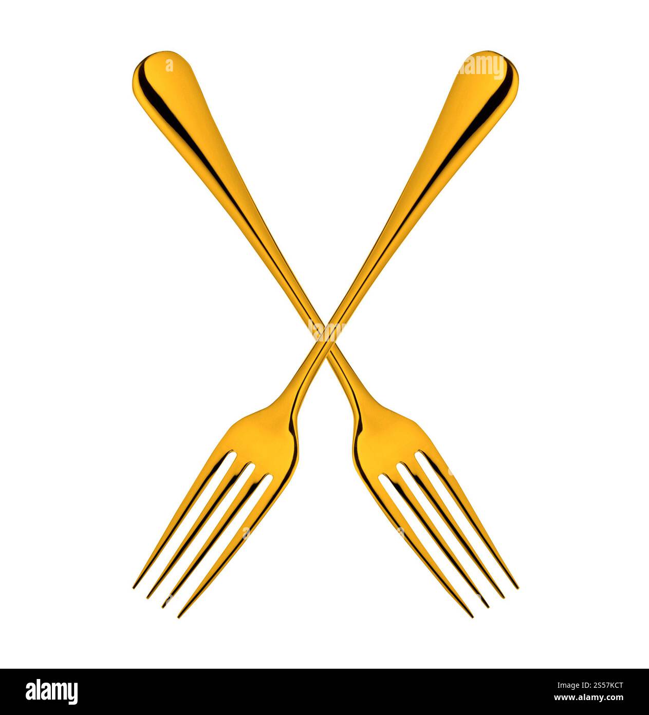 golden forks crossed isolated on white background. golden forks crossed ...