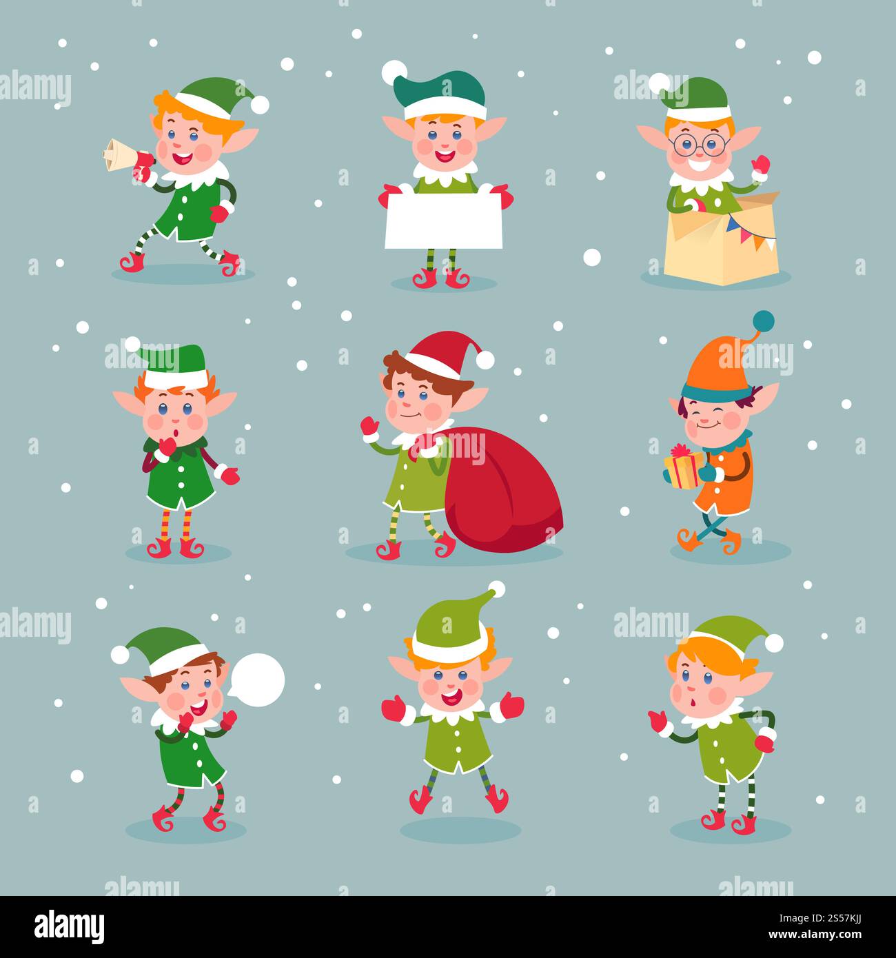 Elf. Cartoon santa claus helpers, dwarf christmas vector fun elves ...