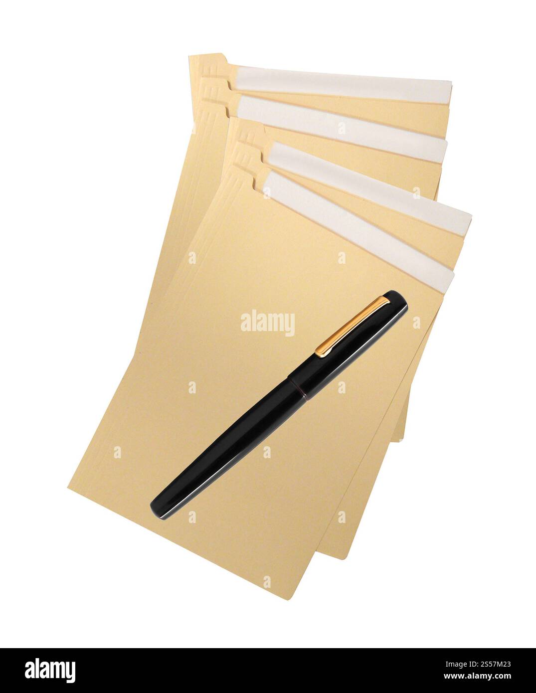 folders, paper and pens isolated on white background. folders, paper ...