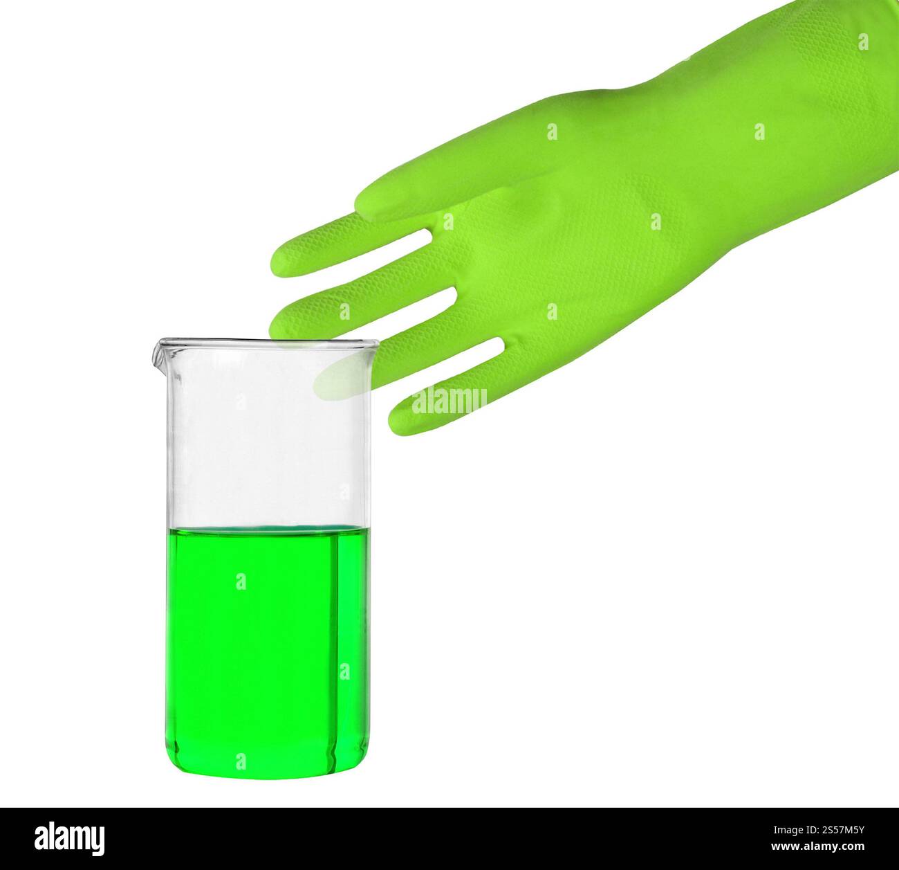 Green glove and a test tube isolated on white background. Green glove ...
