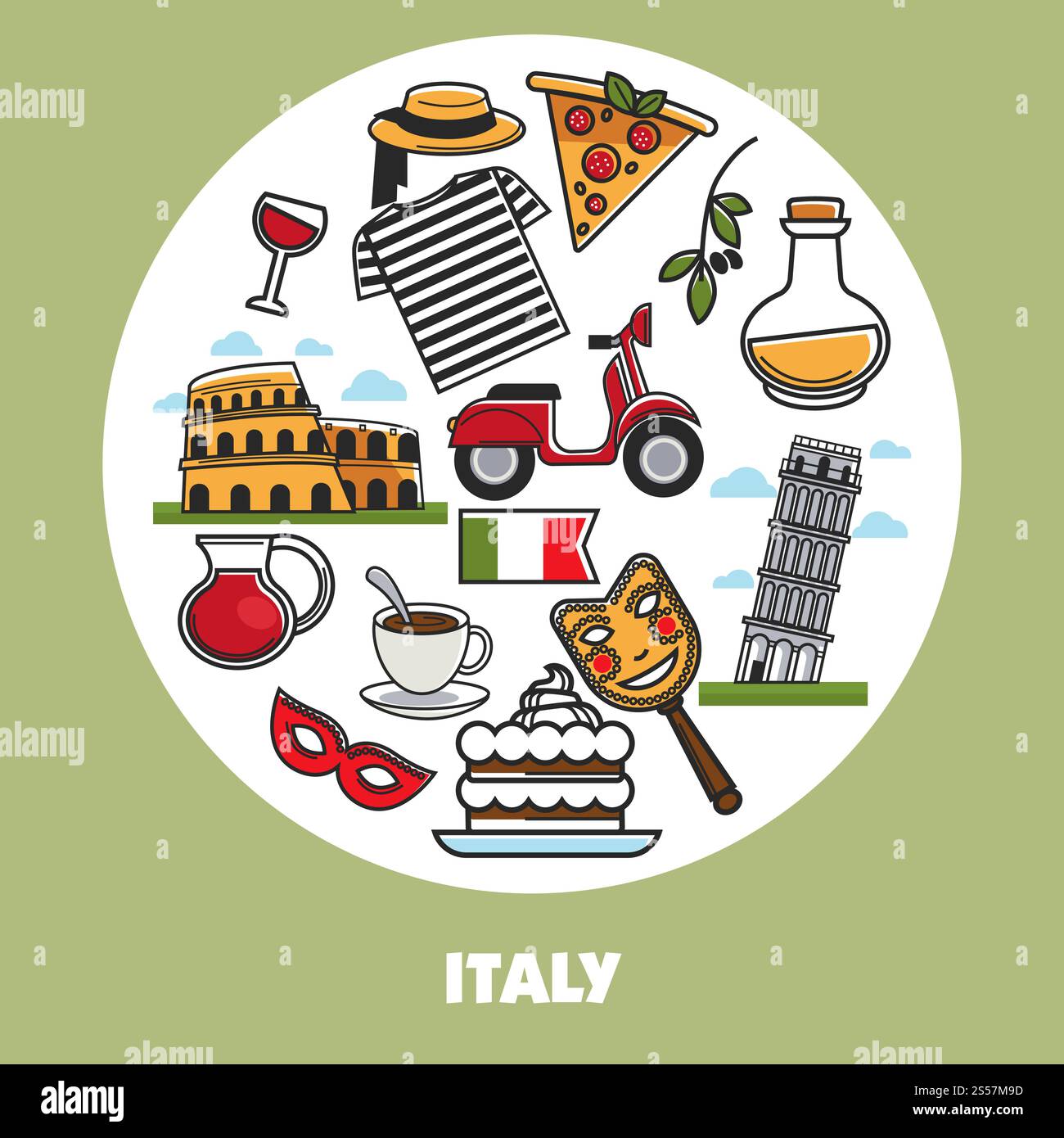 Italy sightseeing landmarks and famous travel attractions poster ...