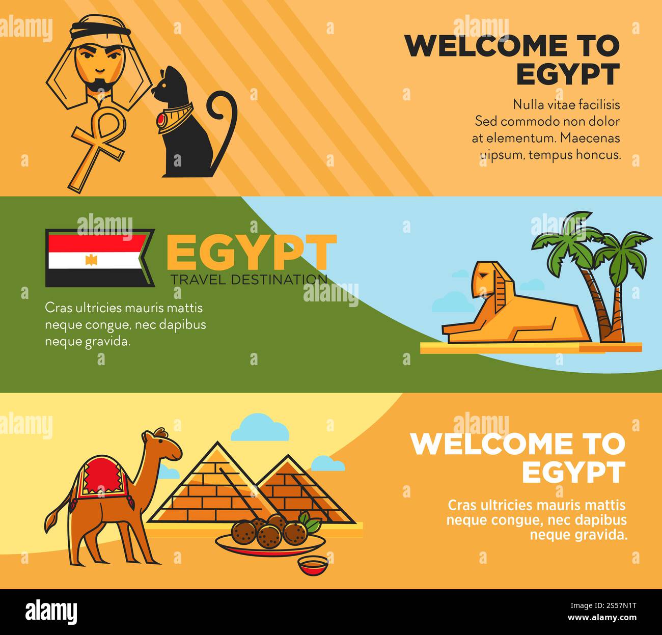 Egypt travel destination promotional tour agency banners set. Journey ...