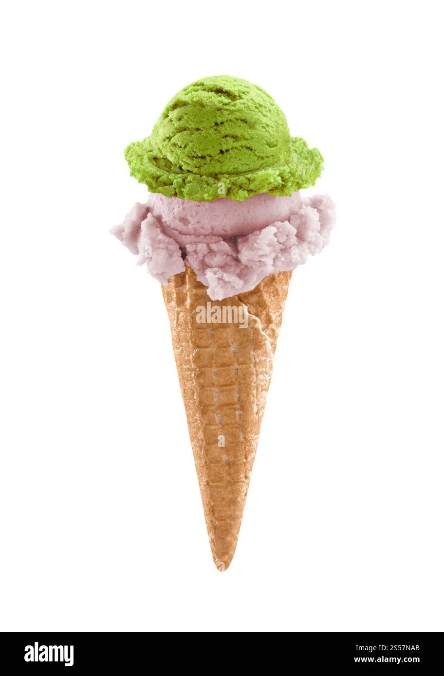 Mixed ice cream scoops with cone on white background. Mixed ice cream ...