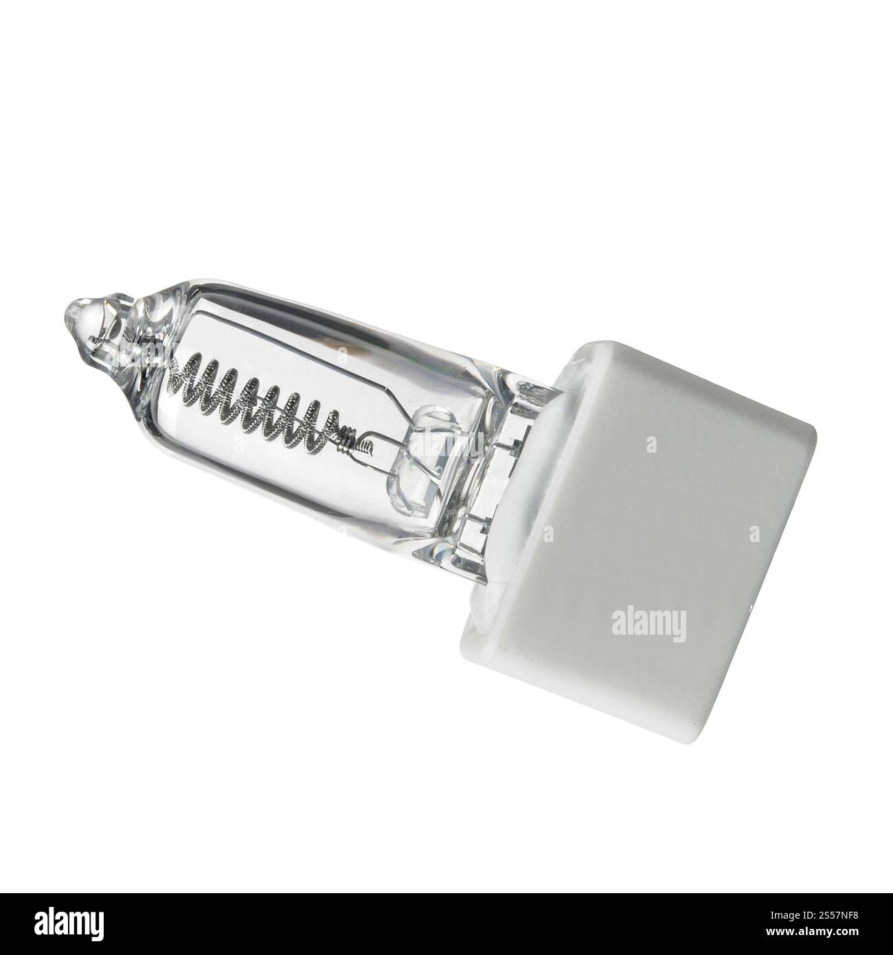 Transparent with a filament lamp isolated on white background ...