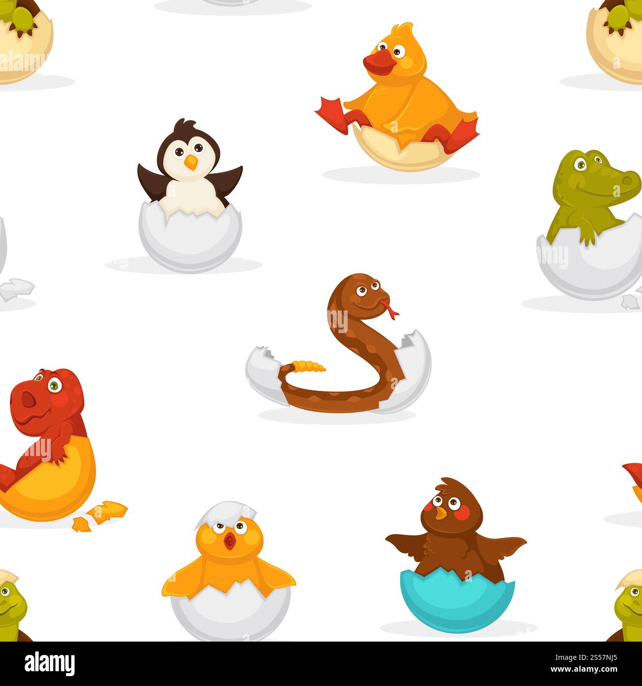 Animals born from eggs, eggshells and reptiles seamless pattern vector ...