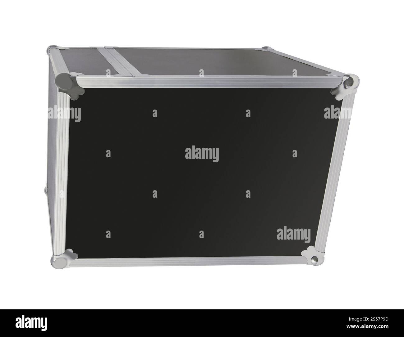 black flight case with metallic edges isolated on white background ...