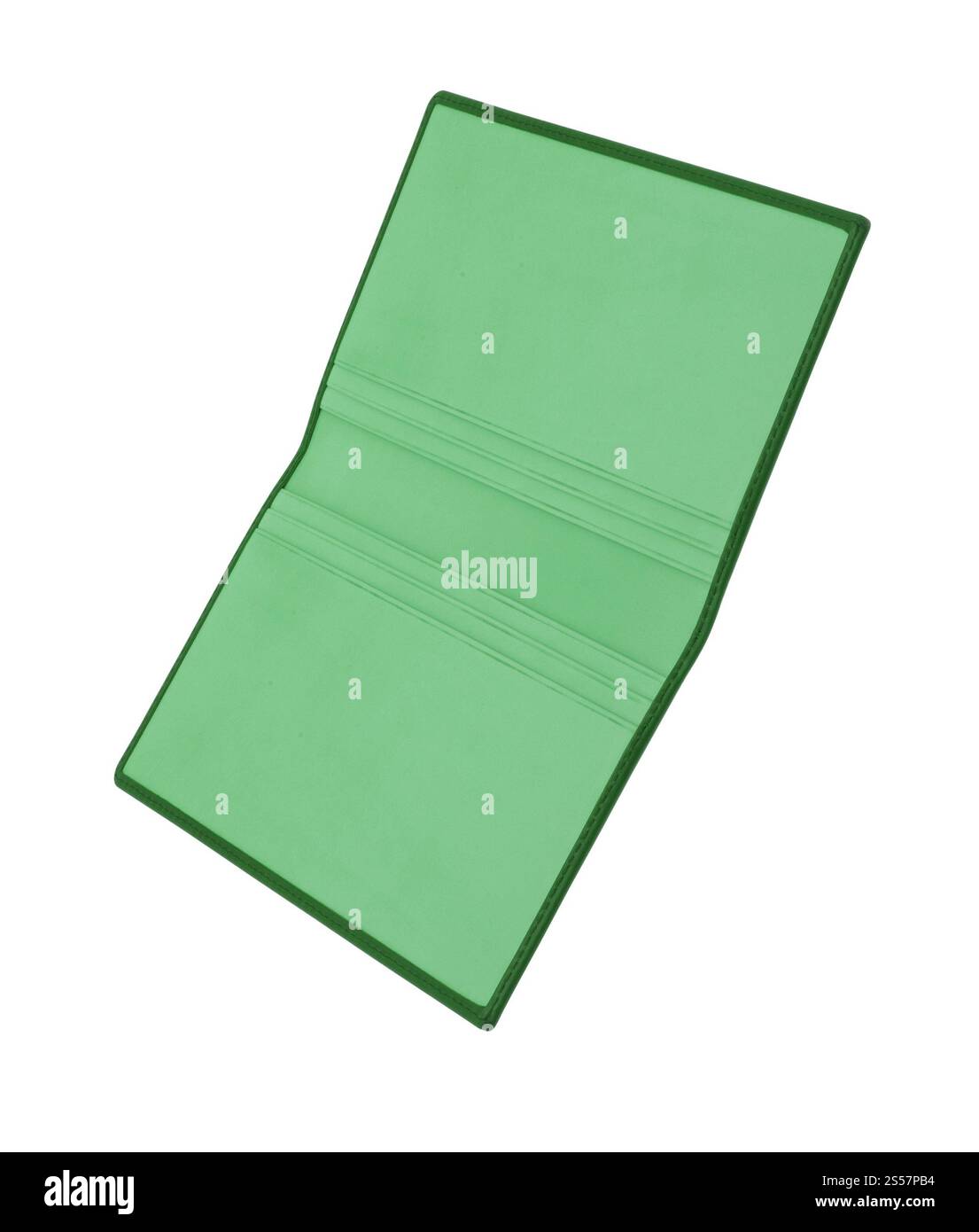 Open leather folder with blank page isolated on white. Open leather ...