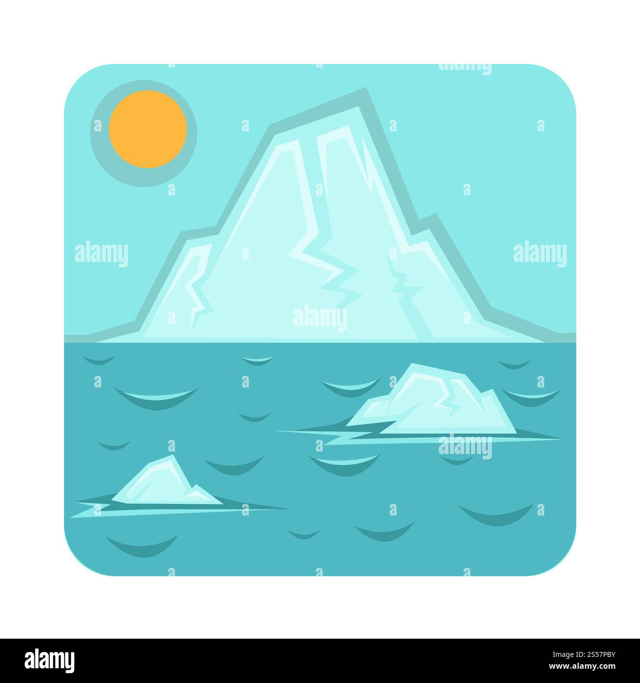 Global warming problem icon with glaciers that melt and rise water ...