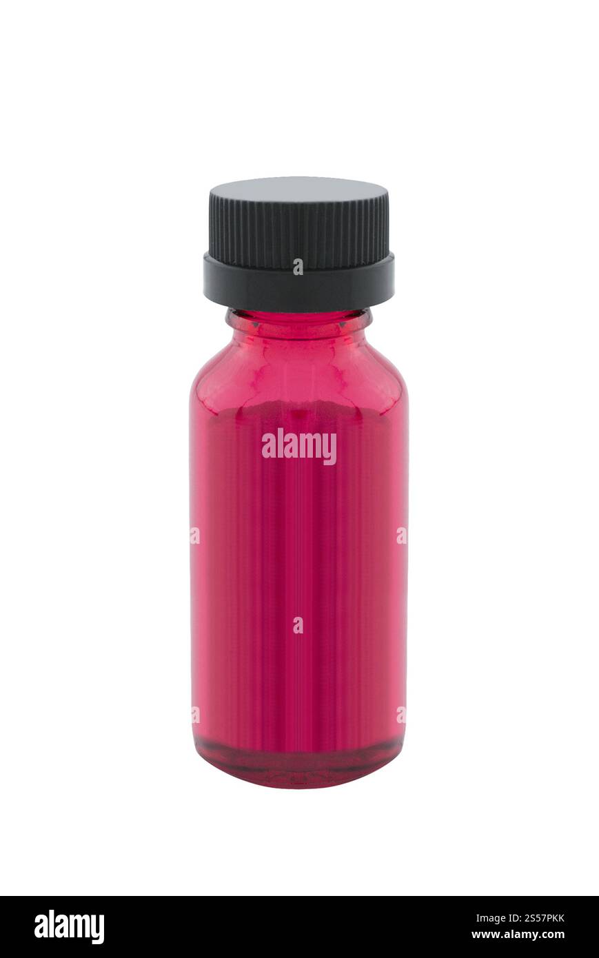 Bottle of red liquid isolated on white background. Bottle of red liquid ...
