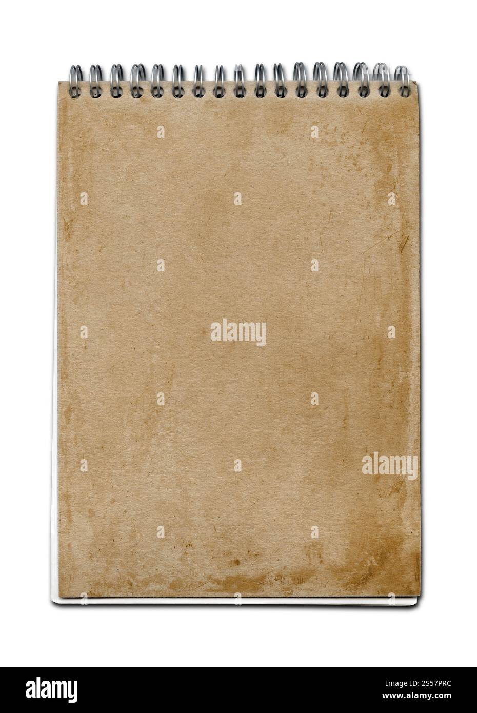 Vintage spiral close notebook, brown paper cover, isolated on white ...
