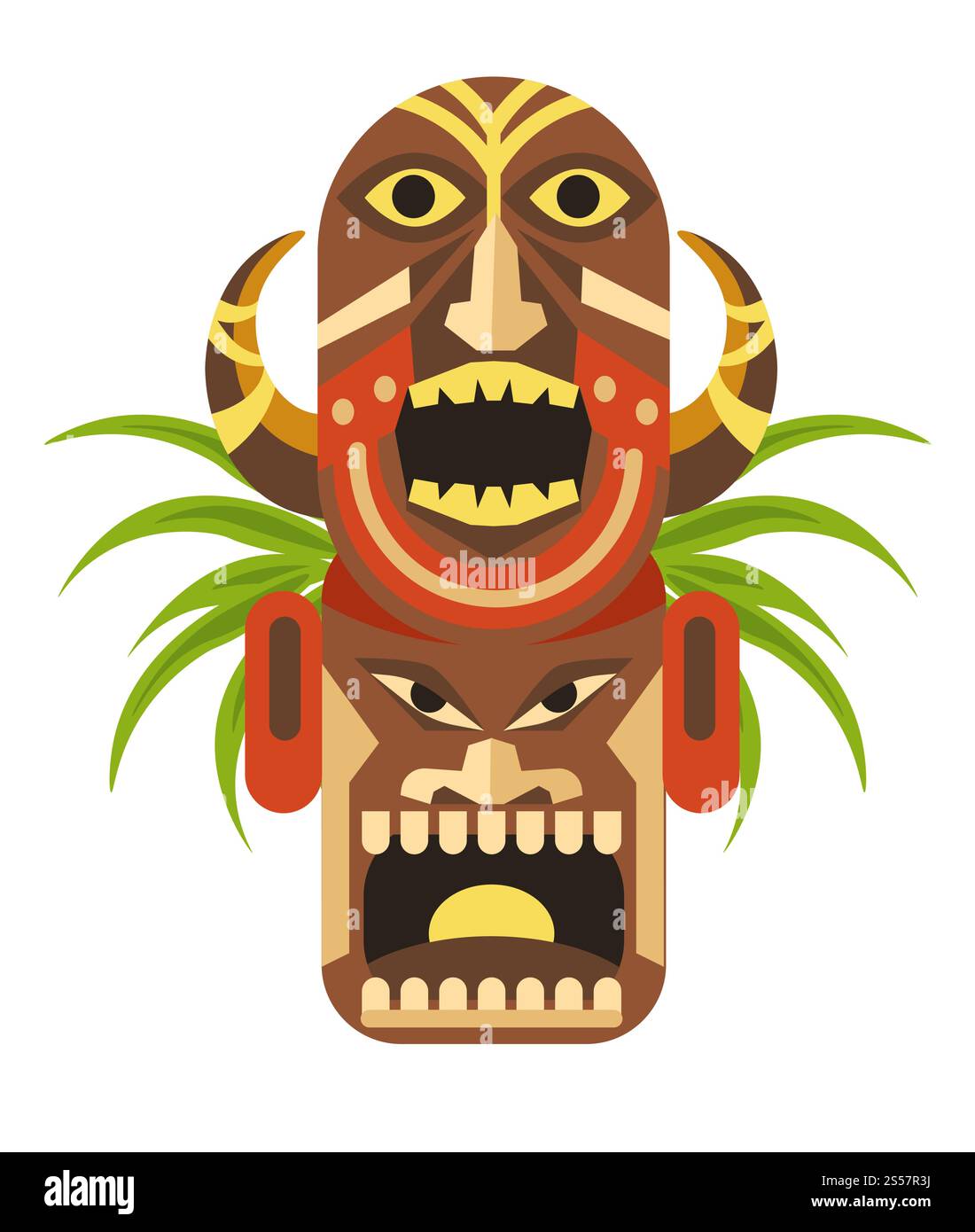 Ancient ritual mask with angry faces and horns from Mayan culture ...