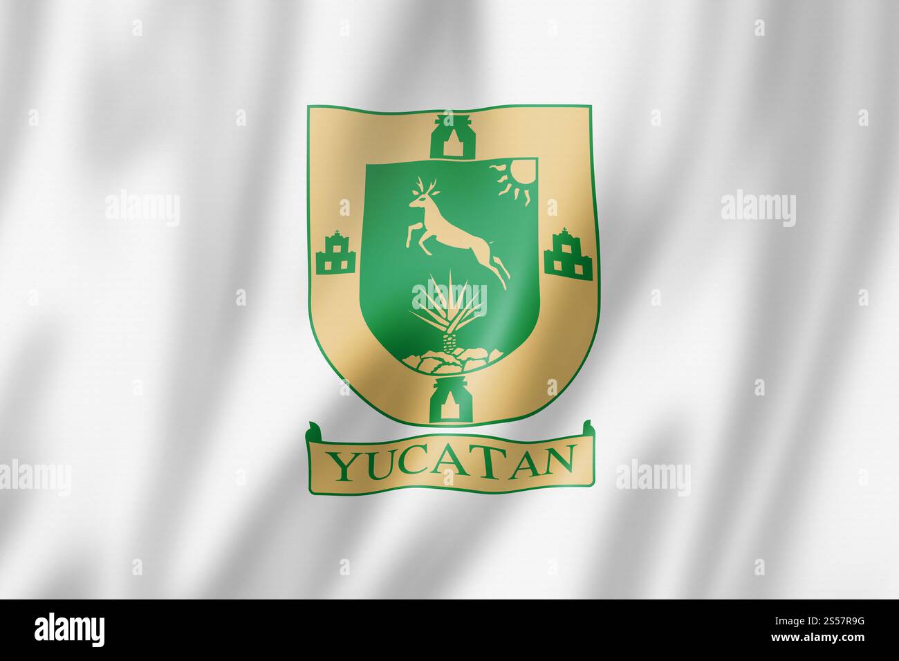Yucatan state flag, Mexico waving banner collection. 3D illustration ...