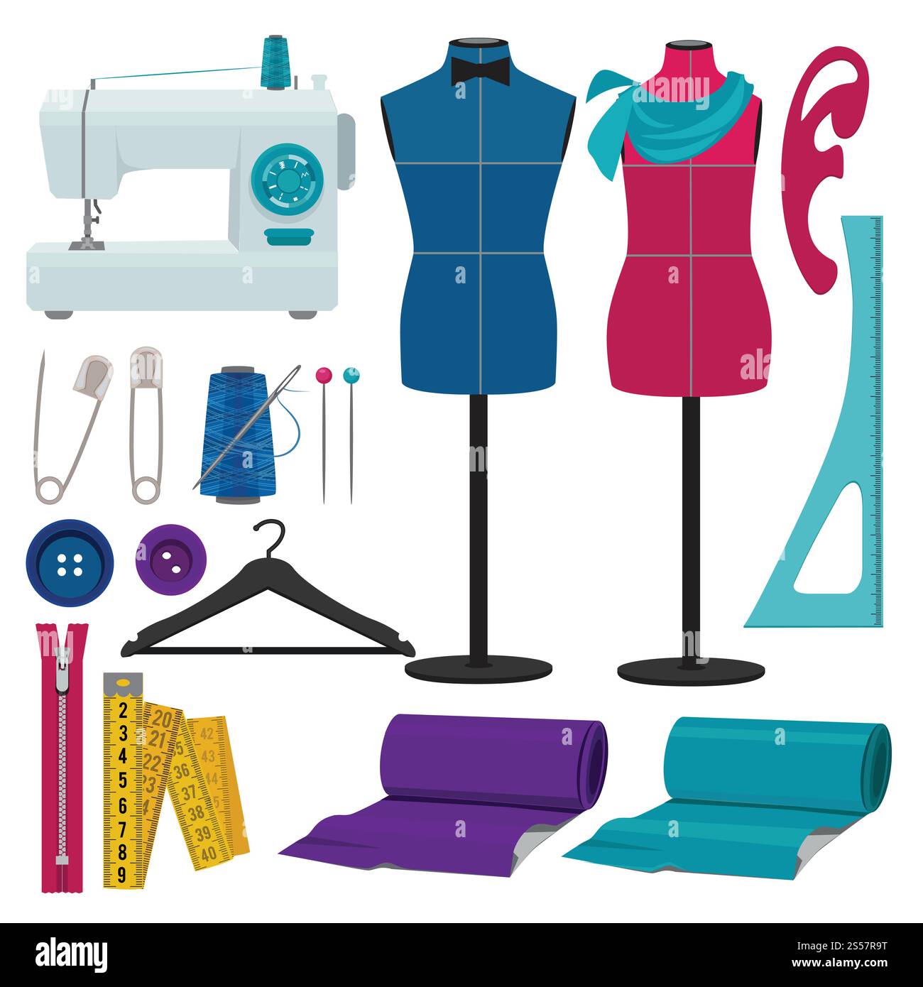 Illustrations for tailor shop. Sewing tools for hand craft, tailoring ...