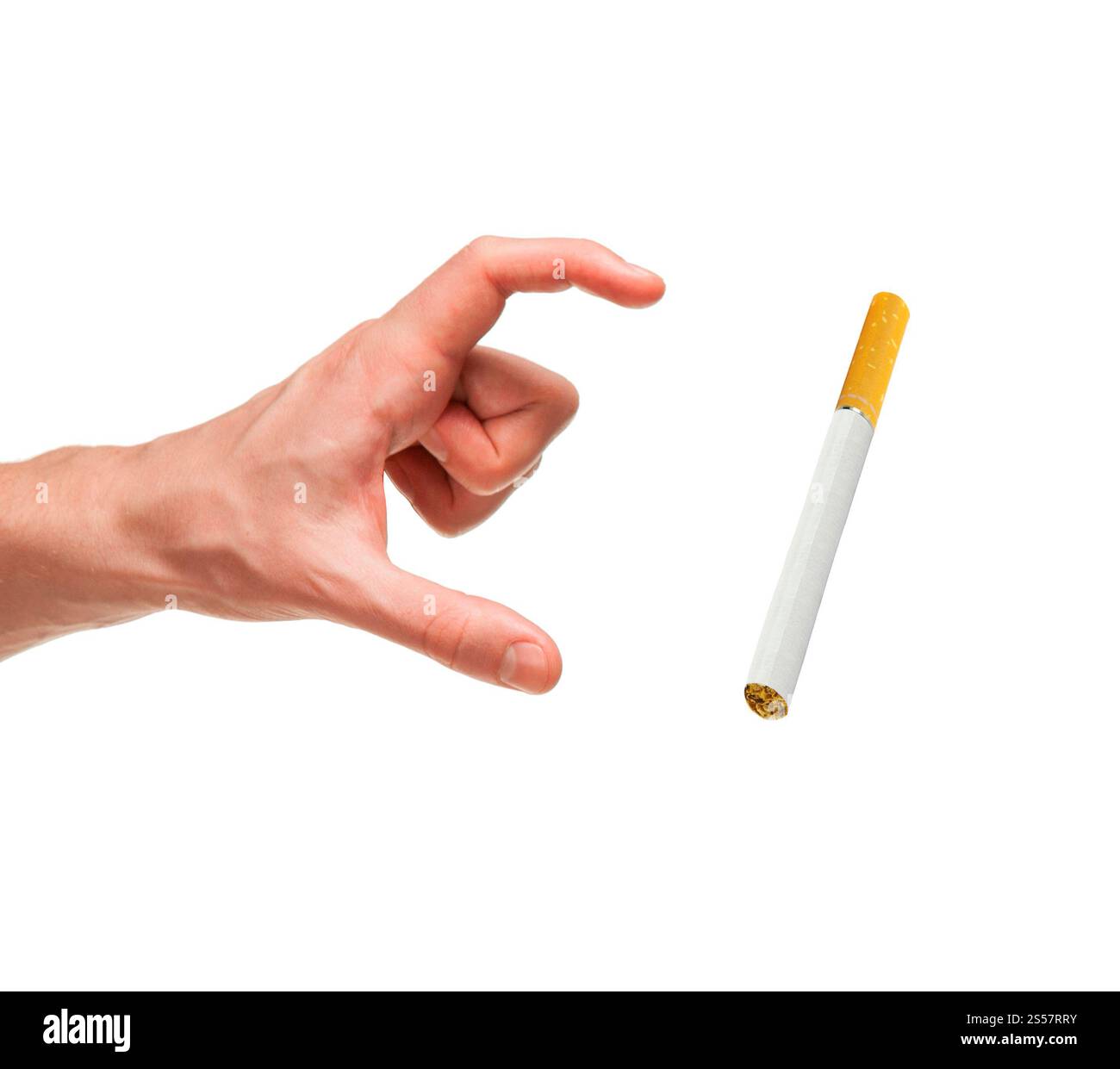 Hand and cigarette isolated on white background. Hand and cigarette ...